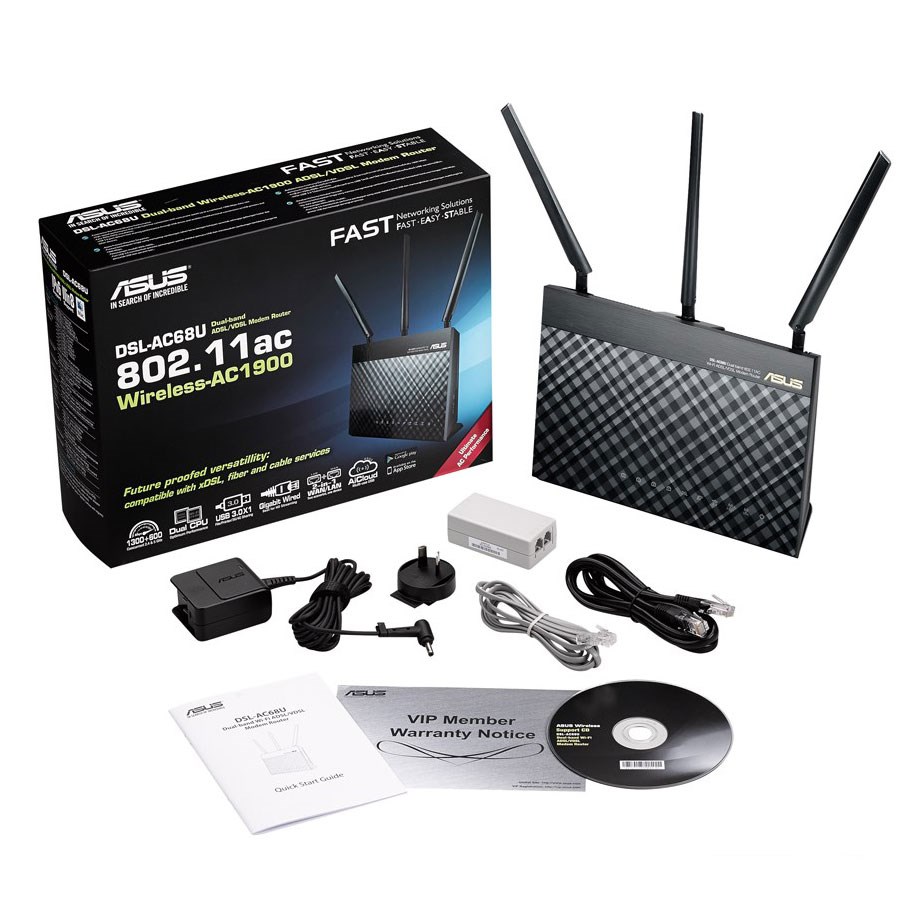 Asus DSL-AC68U Çift Bant Kablosuz-AC1900 1900Mbps 4 Port Gigabit ADSL ...